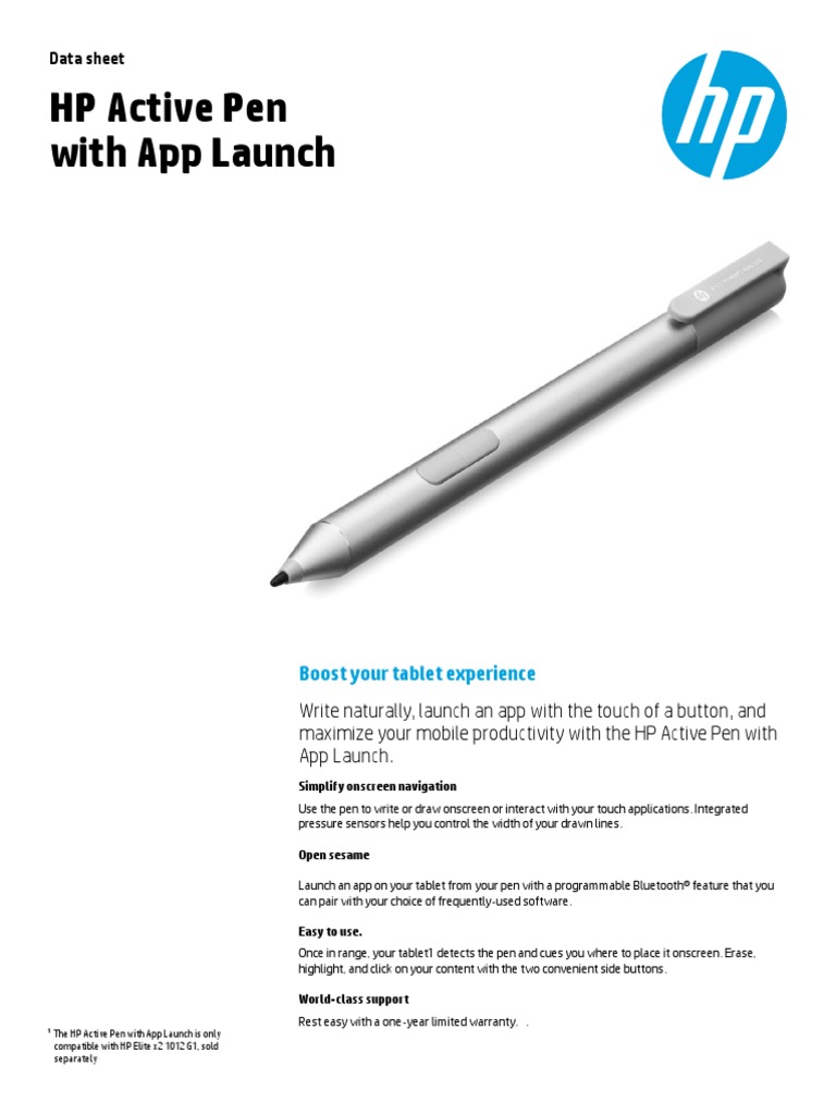 HP Active Pen With App Launch: Data Sheet | PDF | Computers ...