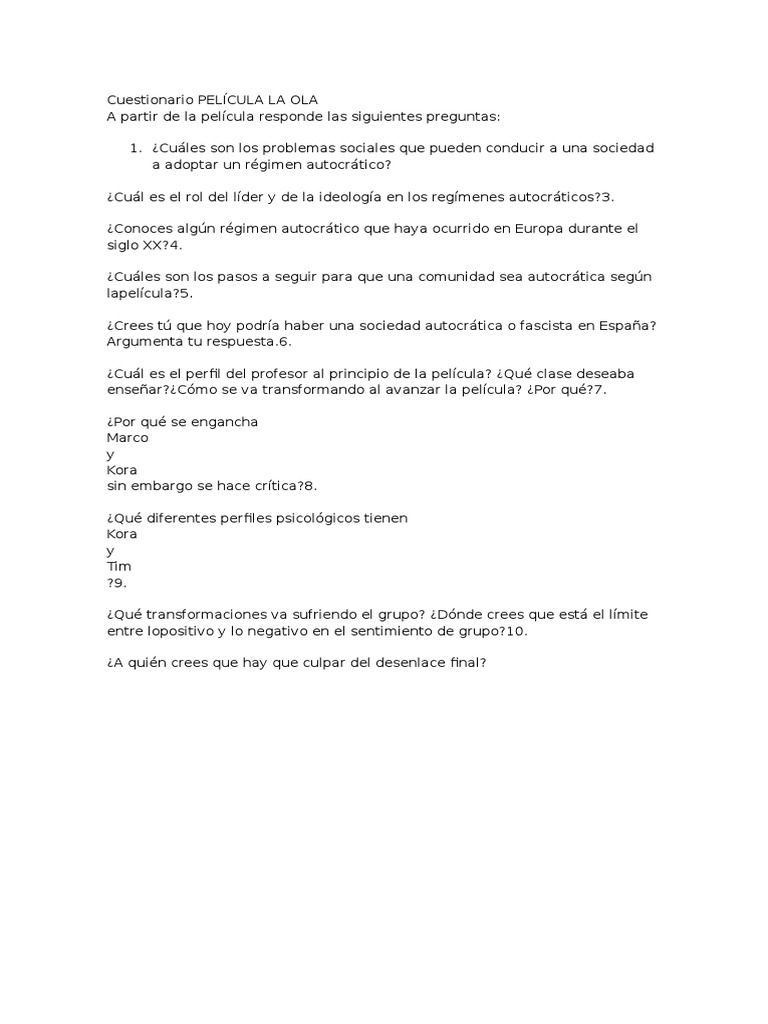 Preguntas de Análisis Película La Ola | PDF