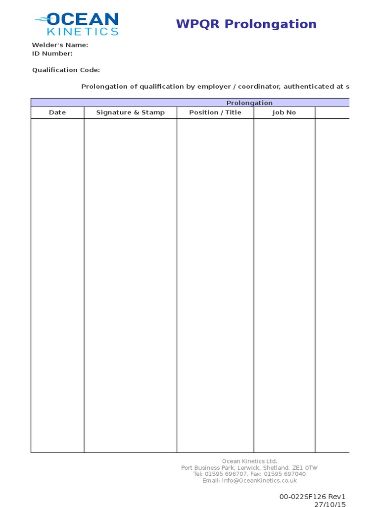 WPQR Prolongation Form | PDF