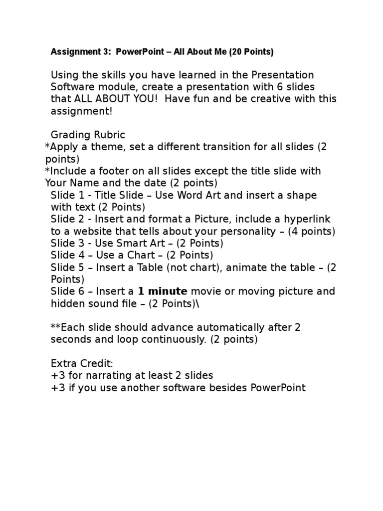 PowerPoint Assignment: All About Me | PDF