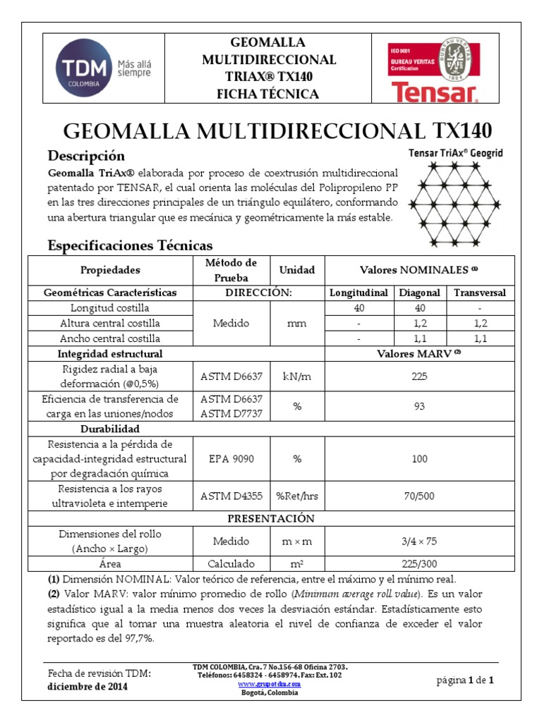 Geomalla Triaxial TX140: Ficha Técnica | PDF