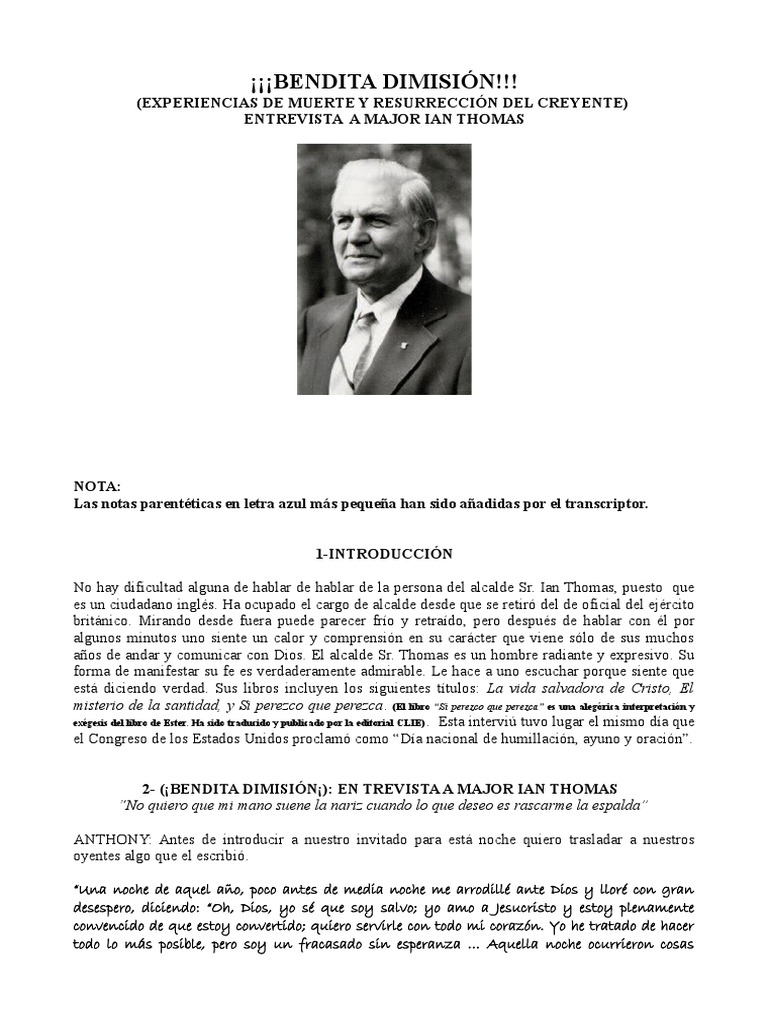 BENDITA DIMISIÓN-Experiencias de Muerte y Resurrección Del Creyente), Major Ian Thomas | PDF ...