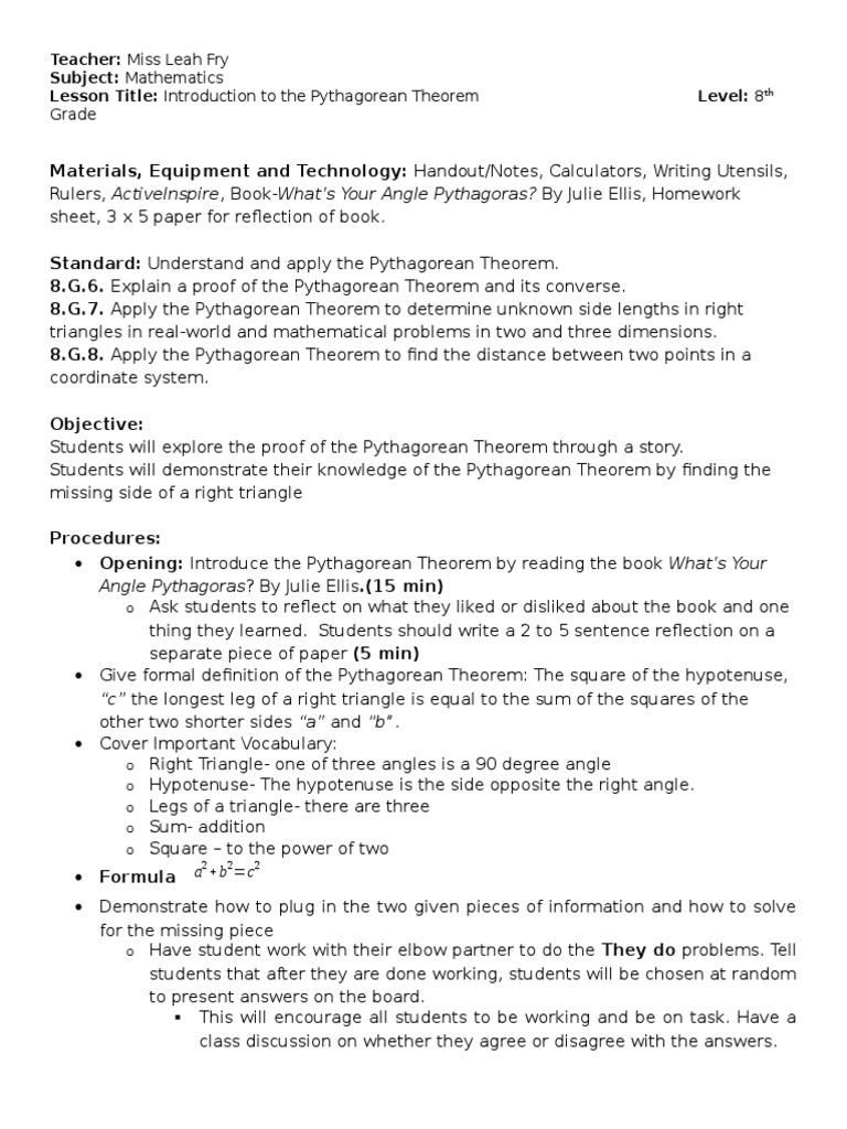 Introduction To The Pythagorean Theorem | PDF | Triangle | Triangle ...