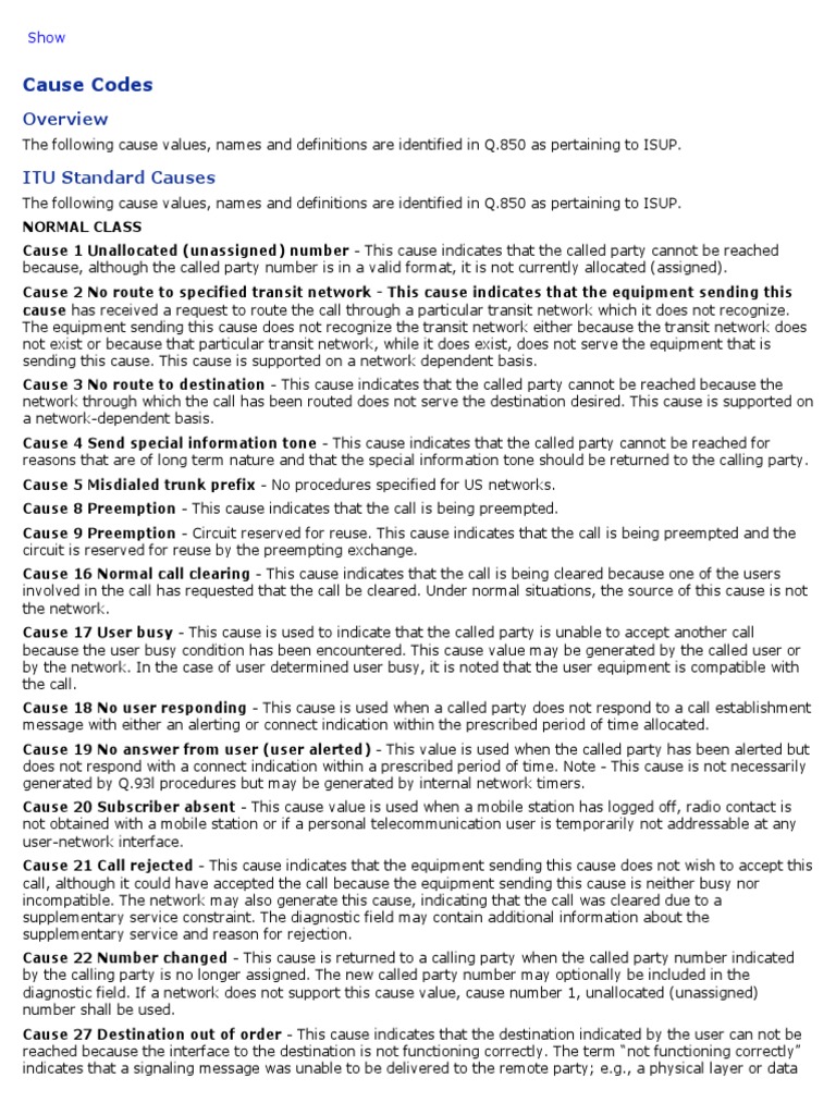 Cause Codes | Download Free PDF | Communications Protocols | Parameter ...