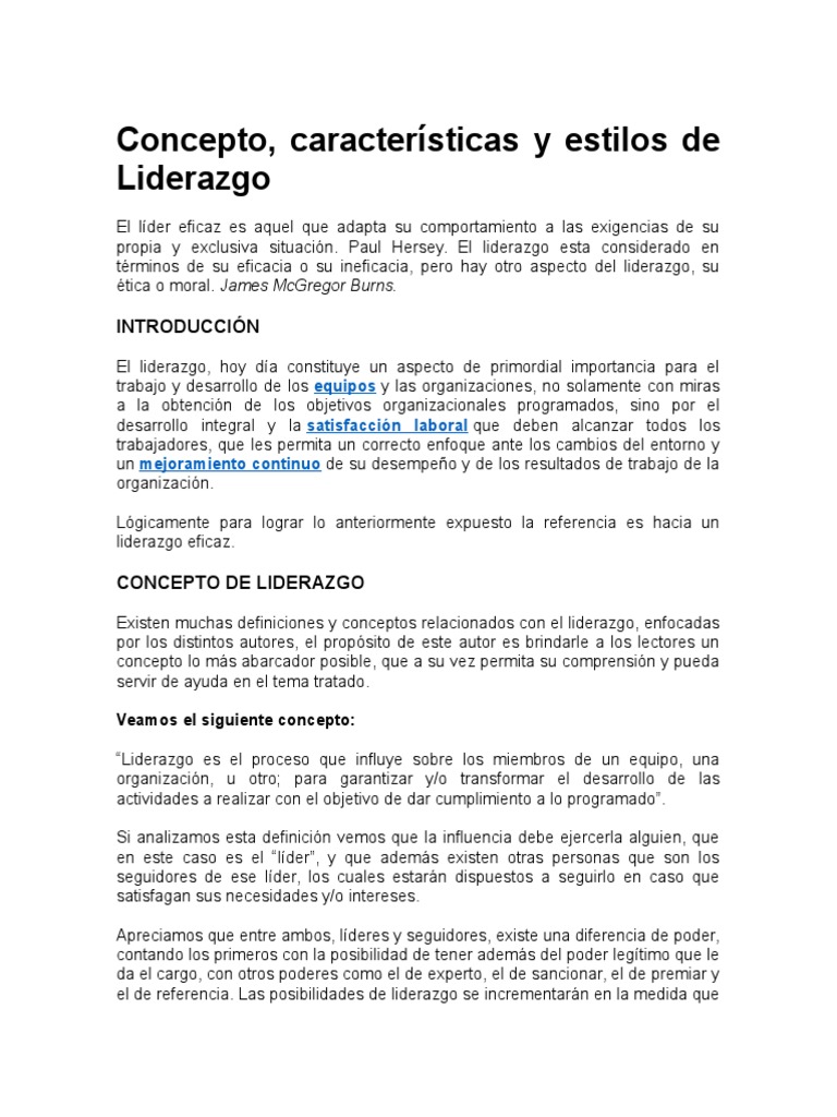 Concepto y Caracteristicas de Liderazgo | PDF | Liderazgo | Toma de ...
