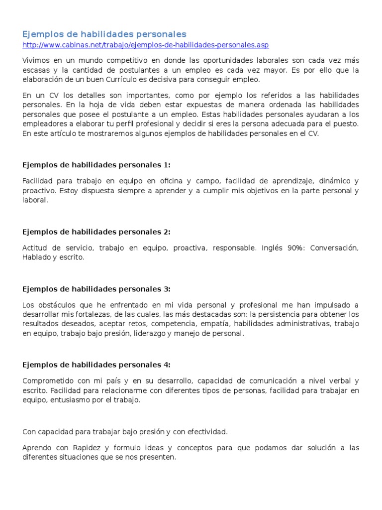 Habilidades Personales para el CV | PDF | Grupo de trabajo | Liderazgo