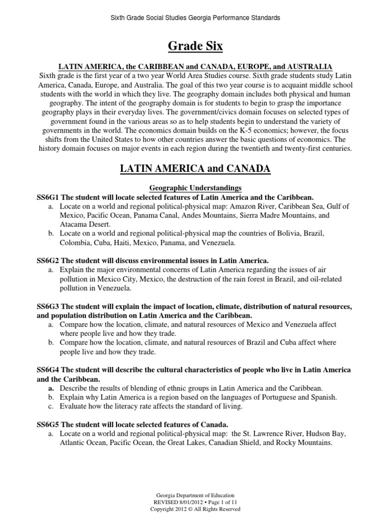 gr6 Social Studies Standards | PDF | Latin America | Democracy