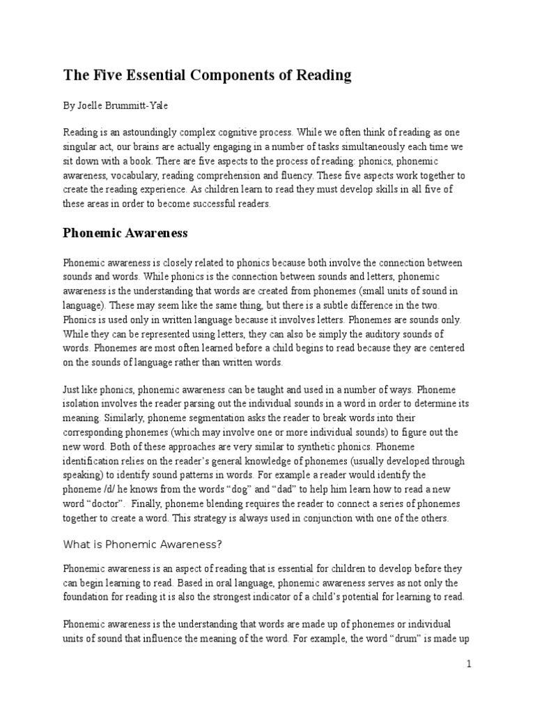 Five Essential Components of Reading | PDF | Phonics | Reading ...