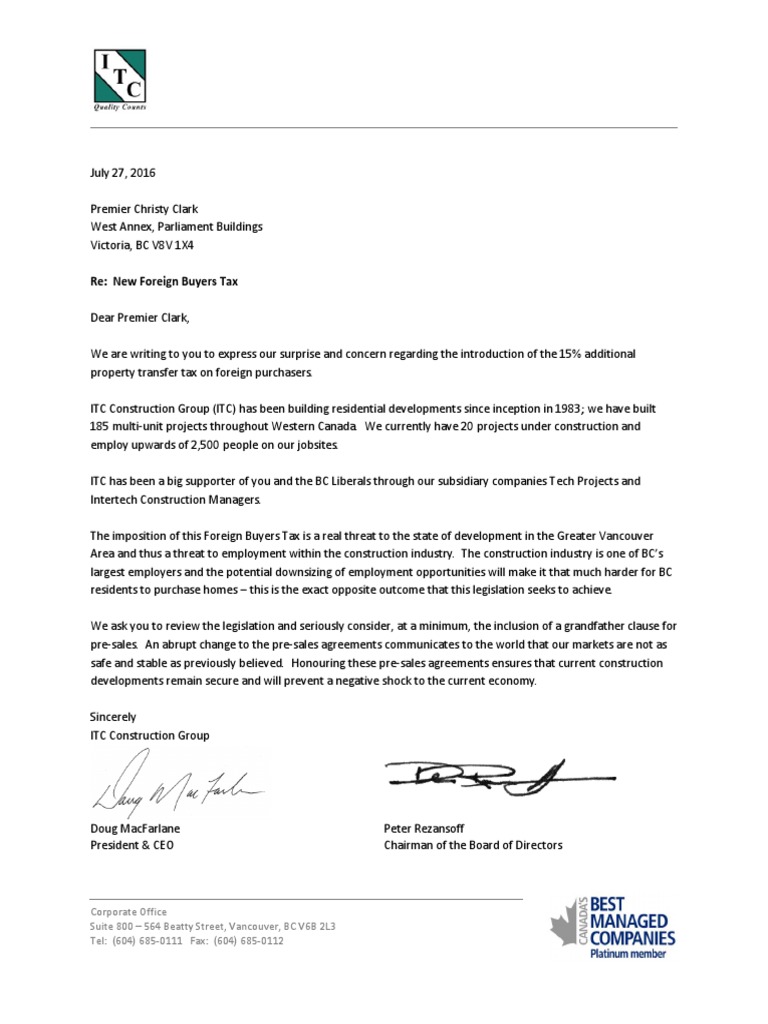 ITC Letter To Premier | PDF