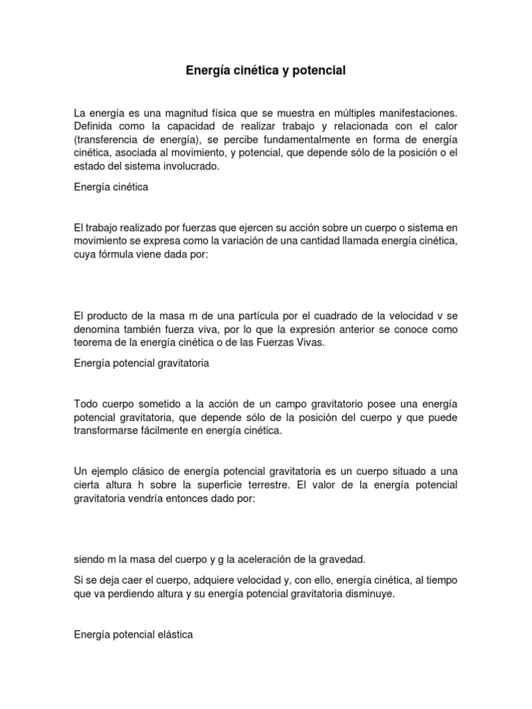 Energía Cinética y Potencial | Energía potencial | Energía cinética ...