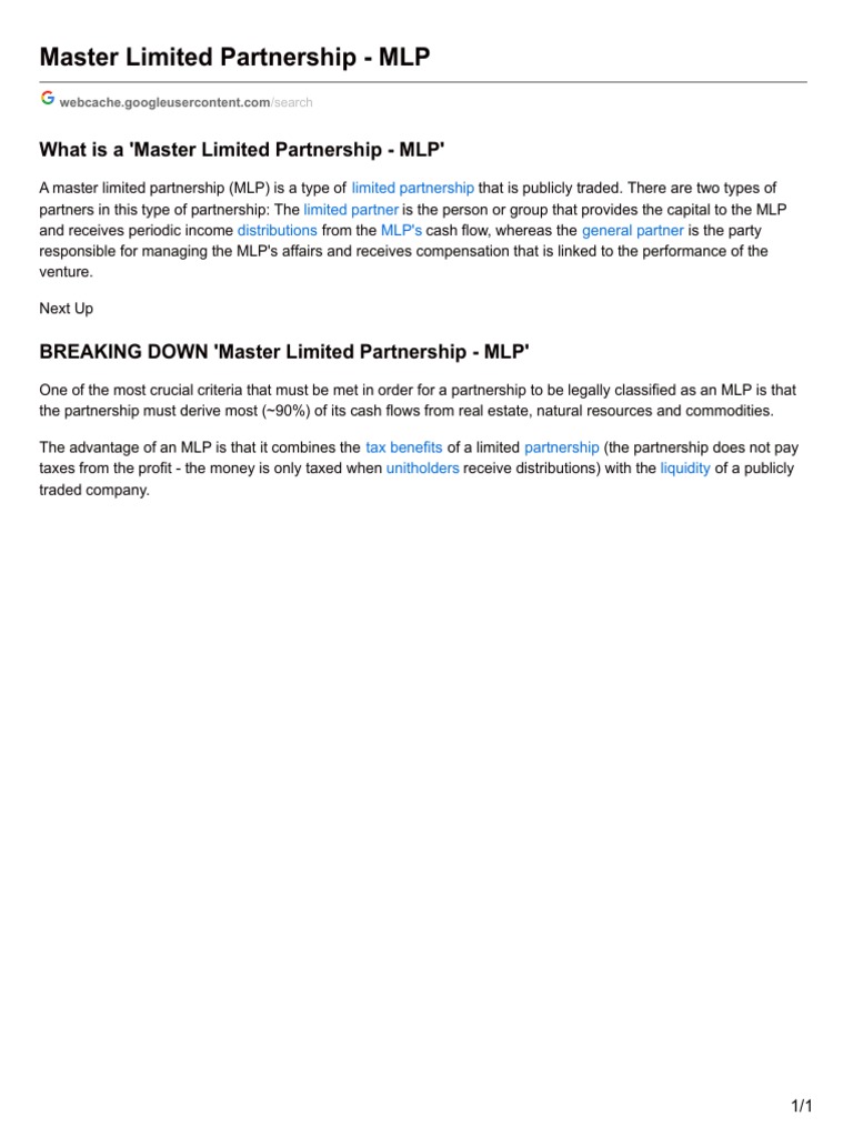 Master Limited Partnership (MLP) | PDF