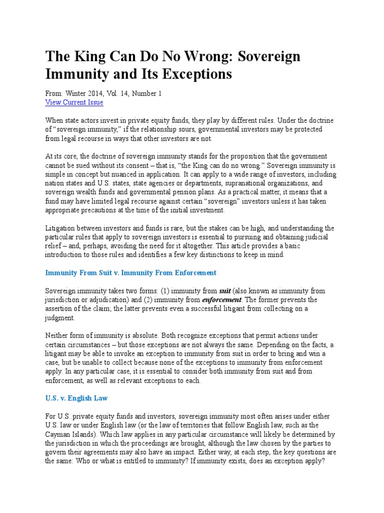 Sovereign Immunity and Its Exceptions | PDF | Sovereign Immunity | U.S ...