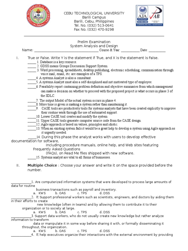 SAD (System Analysis and Design) Prelim | PDF | Systems Engineering ...