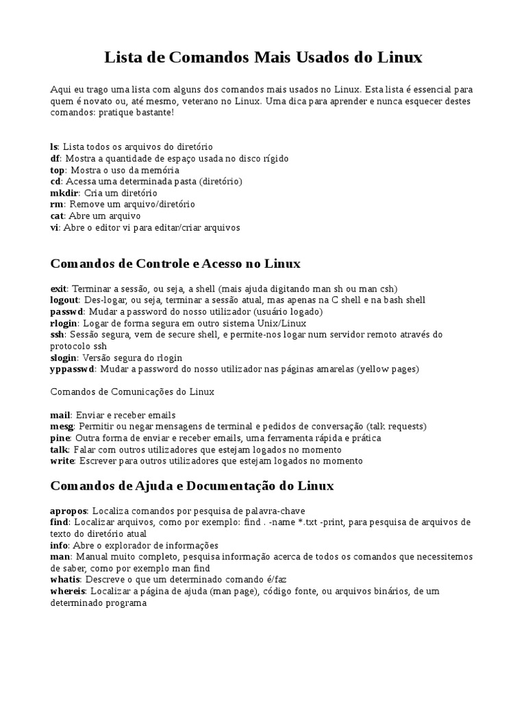 Comandos Essenciais do Linux: Uma Lista Completa dos Principais ...