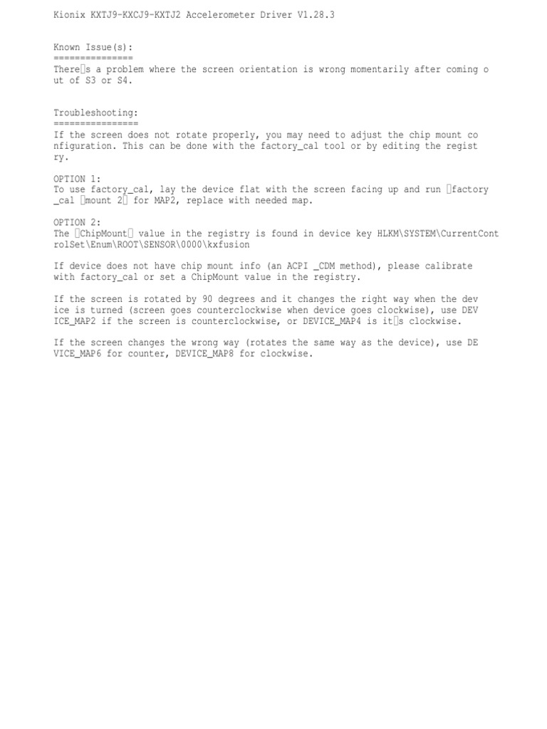 Kionix CJ9-TJ9-TJ2 Windows Drivers 1.28.3 Readme | PDF | Computing And Information Technology