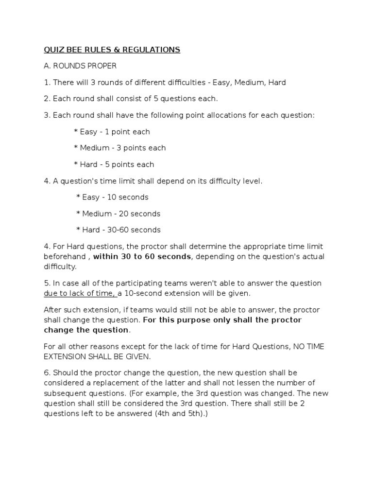 Quiz Bee Rules & Regulations | PDF | Government | Justice