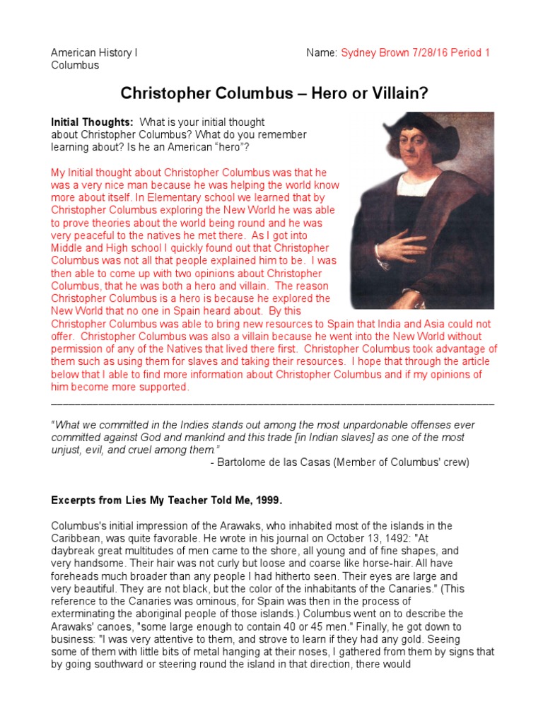 Columbus - Hero or Villain | PDF | Christopher Columbus | Indigenous ...
