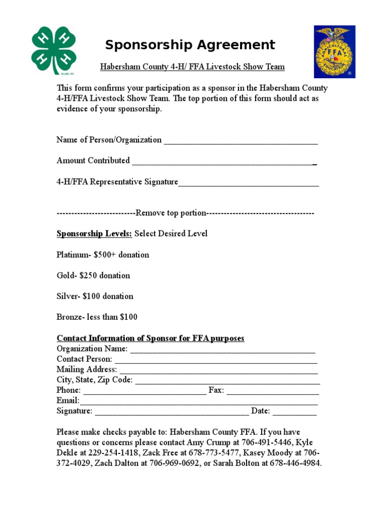 Sponsorship Agreement: Sponsorship Levels: Select Desired Level | PDF