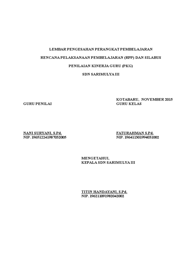 Lembar Pengesahan Perangkat Pembelajaran | PDF