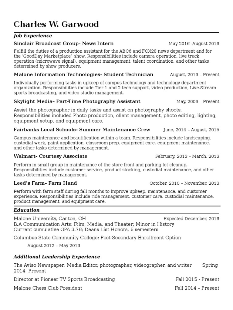 CG Resume Spring 2016 Final | PDF | Computing And Information Technology | Science