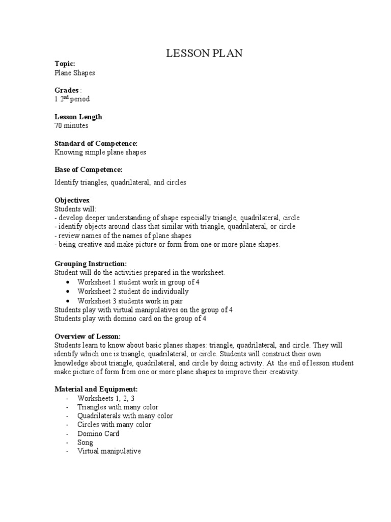 Lesson Plan Second Grade Geometry