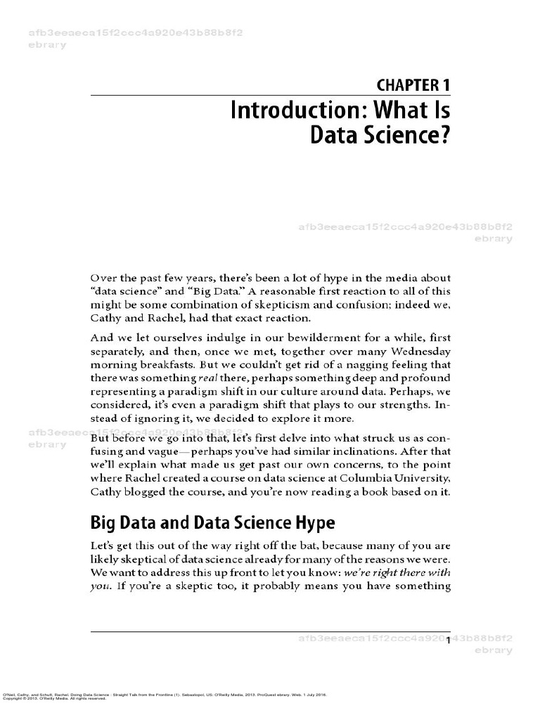 Doing Data Science Straight Talk From The Frontline | PDF | O'reilly Media | Publishing Companies