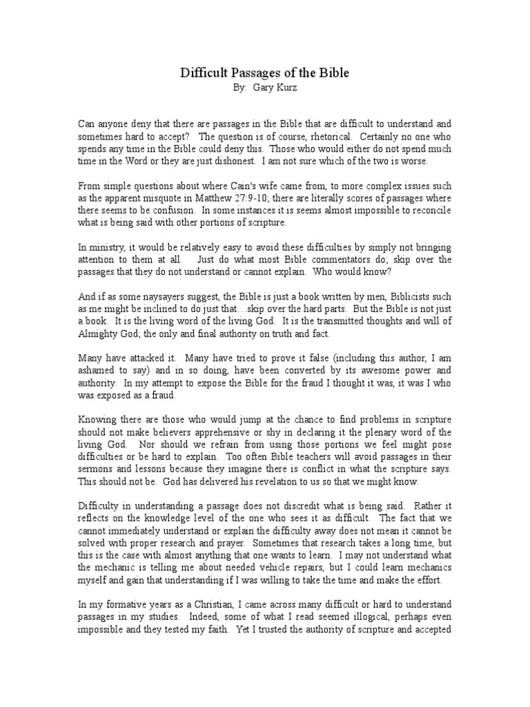 Difficult Passages in Scripture | PDF | Revelation | Bible