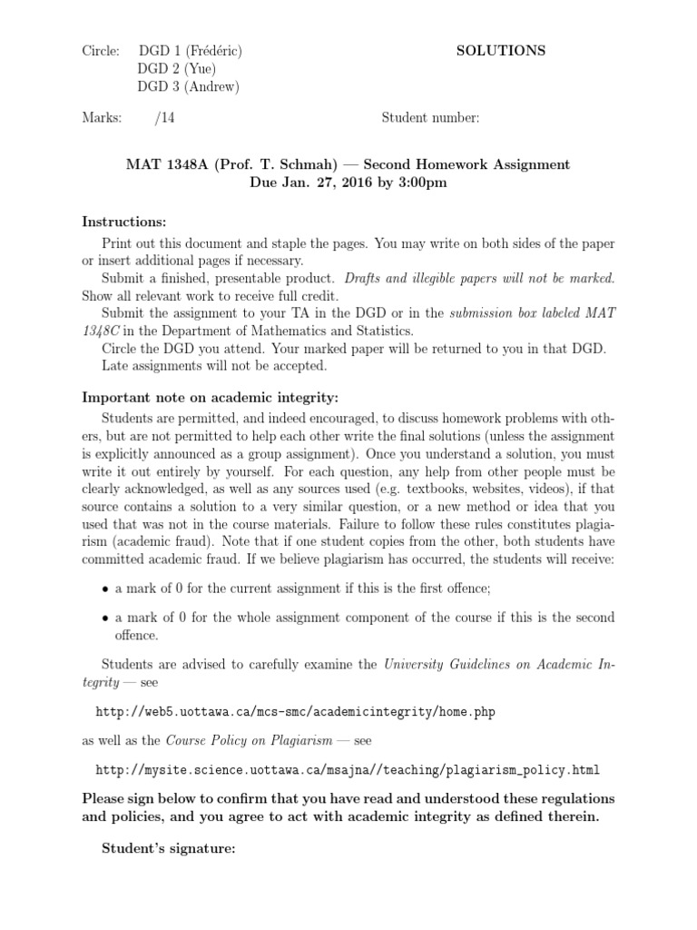 MAT1348A Hw2-Solutions PDF | PDF