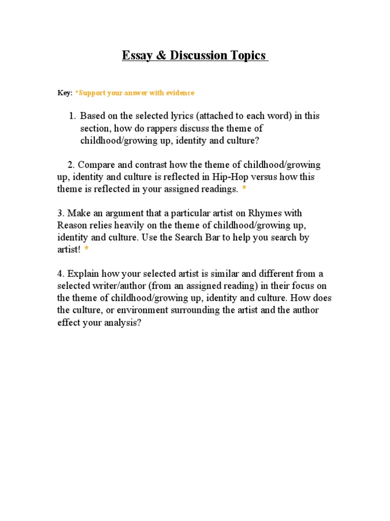 Essay & Discussion Topics: Support Your Answer With Evidence | PDF