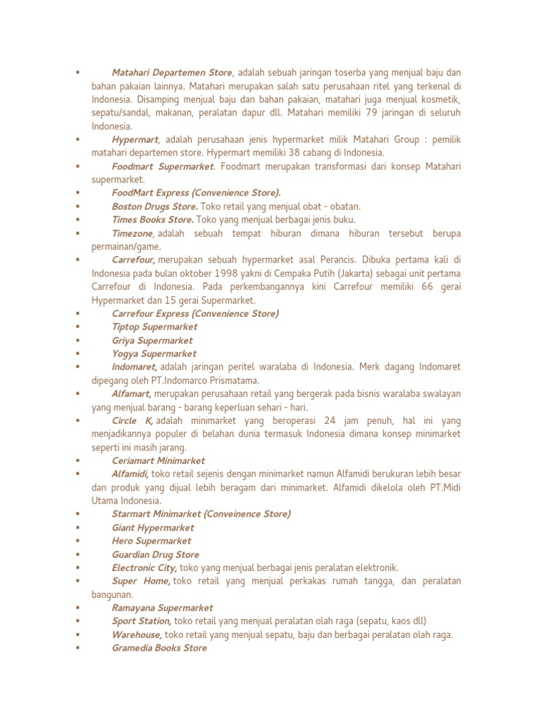 Daftar Perusahaan Retail | PDF