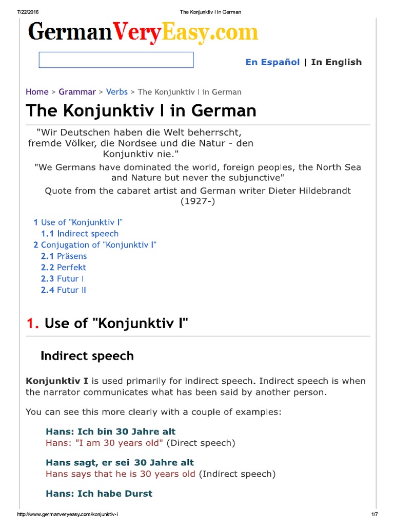 The Konjunktiv I in German | PDF
