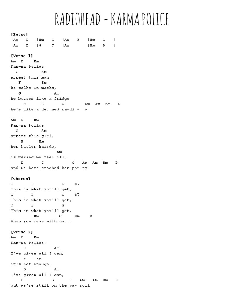 Karma Police Guitar Chords