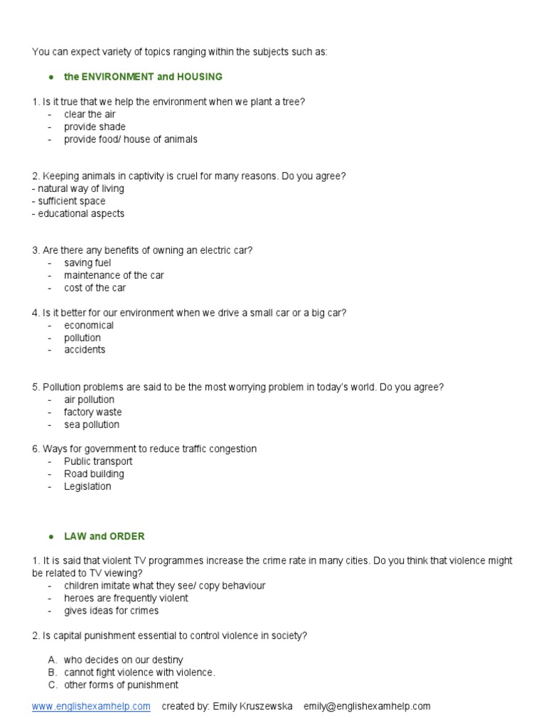 Sample Topics of The Fce Essays | PDF