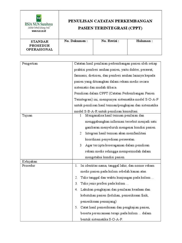 Prosedur Penulisan CPPT Pasien Terintegrasi | PDF | Pengembangan Diri