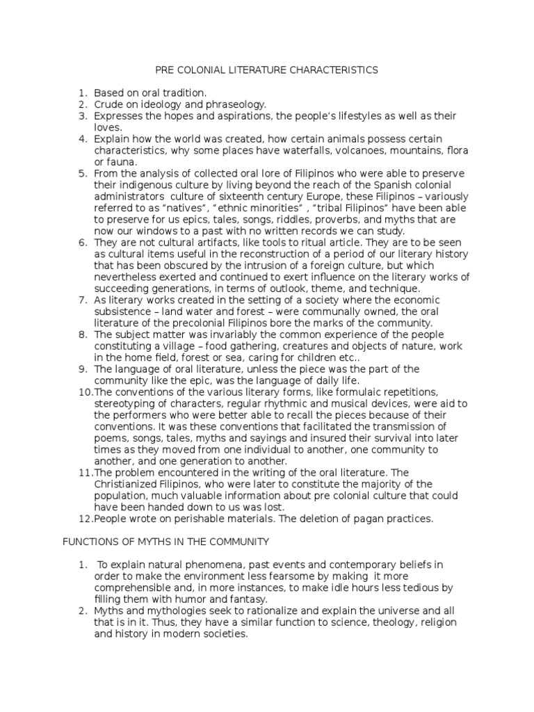 Pre Colonial Literature Characteristics | Mythology | Oral Tradition