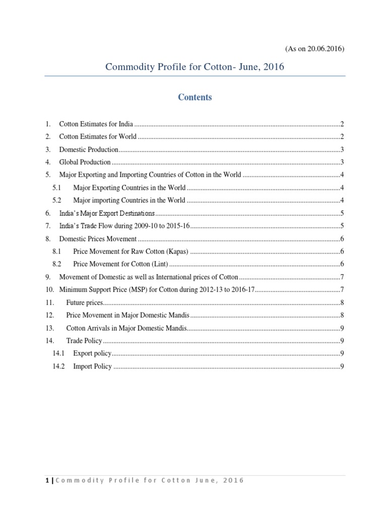 Cotton Commodity Profile June 2016 | PDF