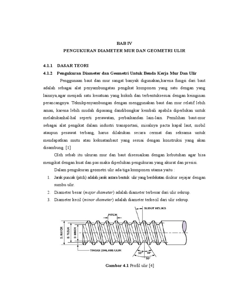 Pengukuran Diameter Mur Dan Geometri Ulir (Repaired) | PDF