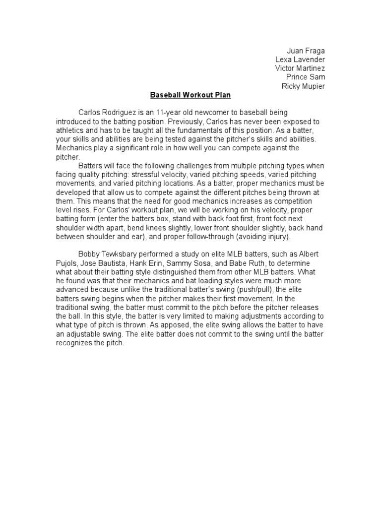 Baseball Workout Plan | PDF | Pitcher | Batting (Baseball)