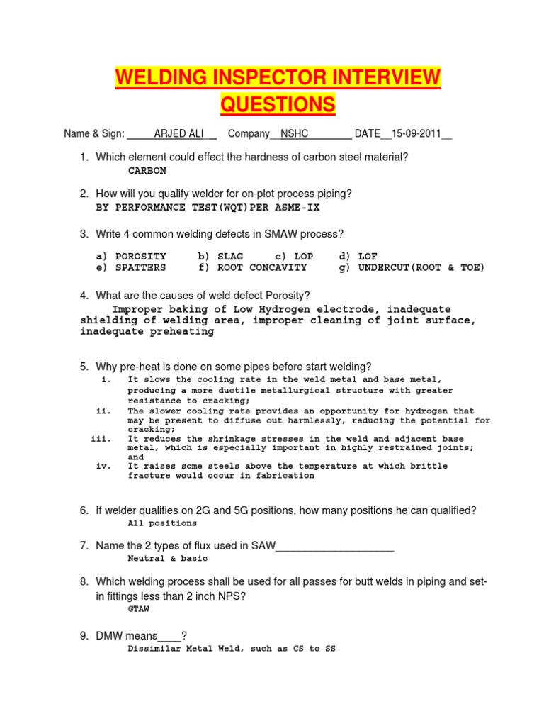 Welding Inspector Interview Questions | PDF | Welding | Construction