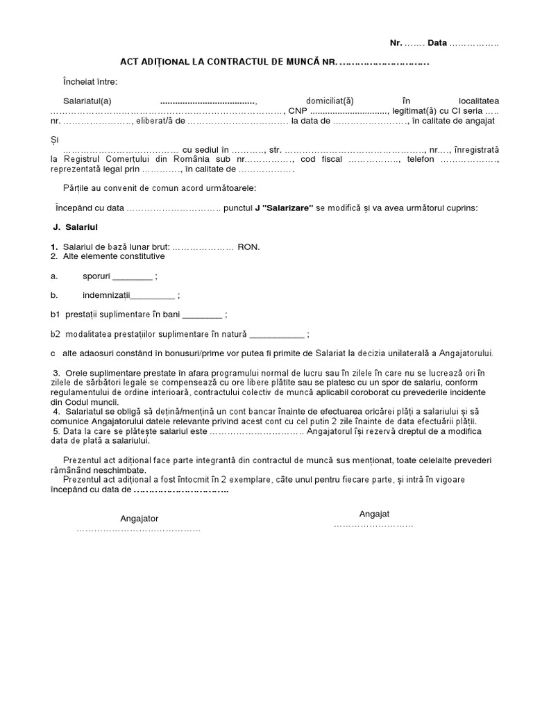 Act Aditional Modificare Salariu