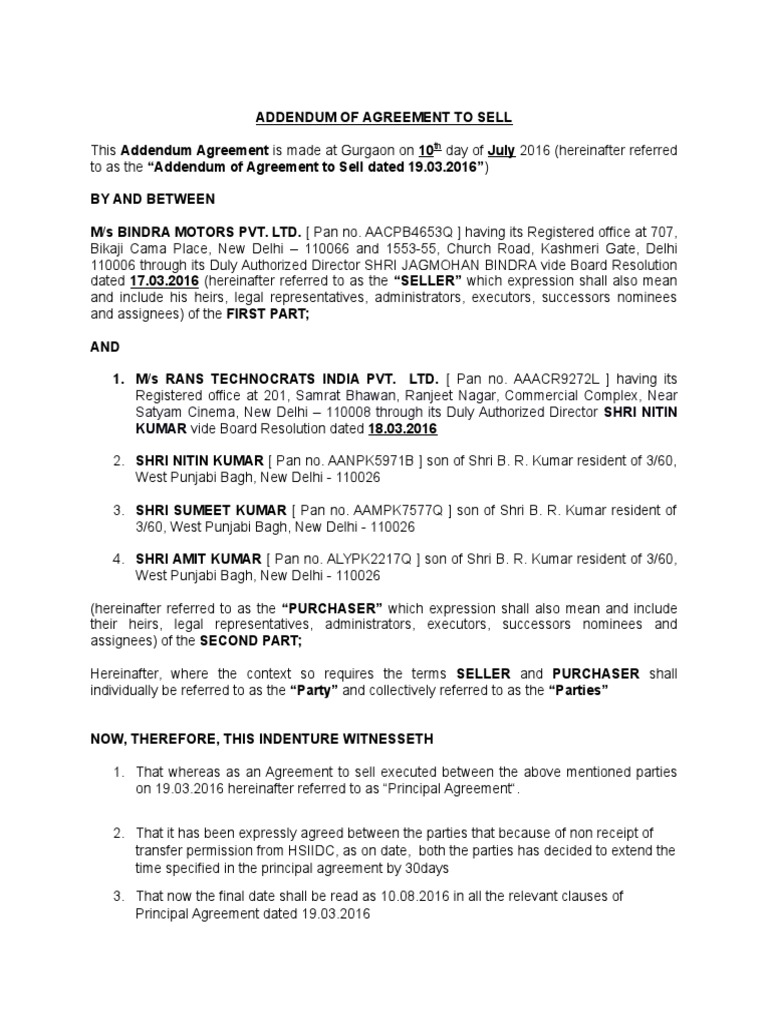 Addendum of Agreement to Sell (2) | Private Law | Government Information