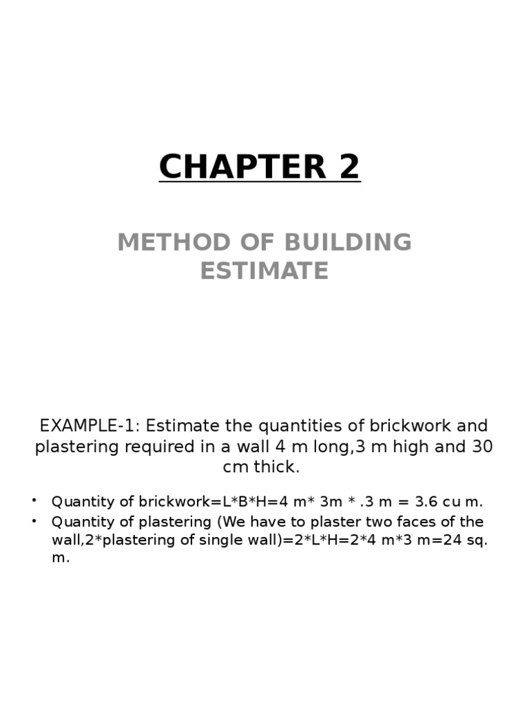 CHAPTER 2-Method of Building Estimate | PDF | Mortar (Masonry ...