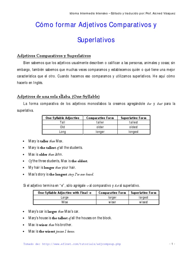 Formación de Adjetivos Comparativos | PDF | Tipología Lingüística ...