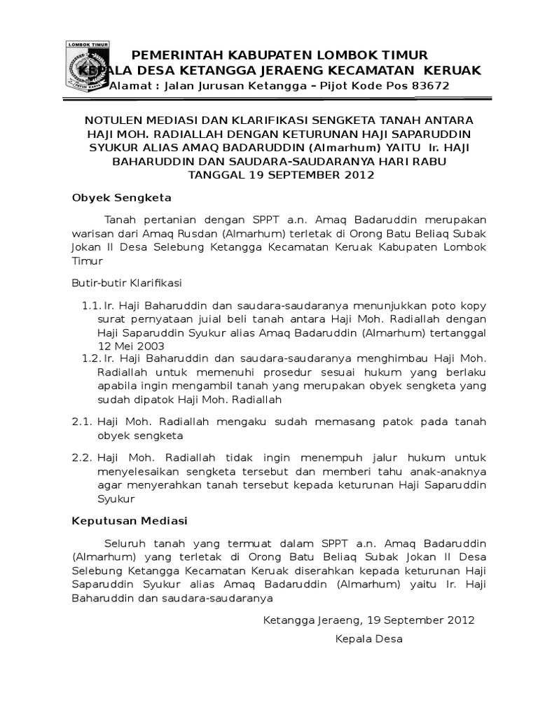 Notulen Mediasi | PDF