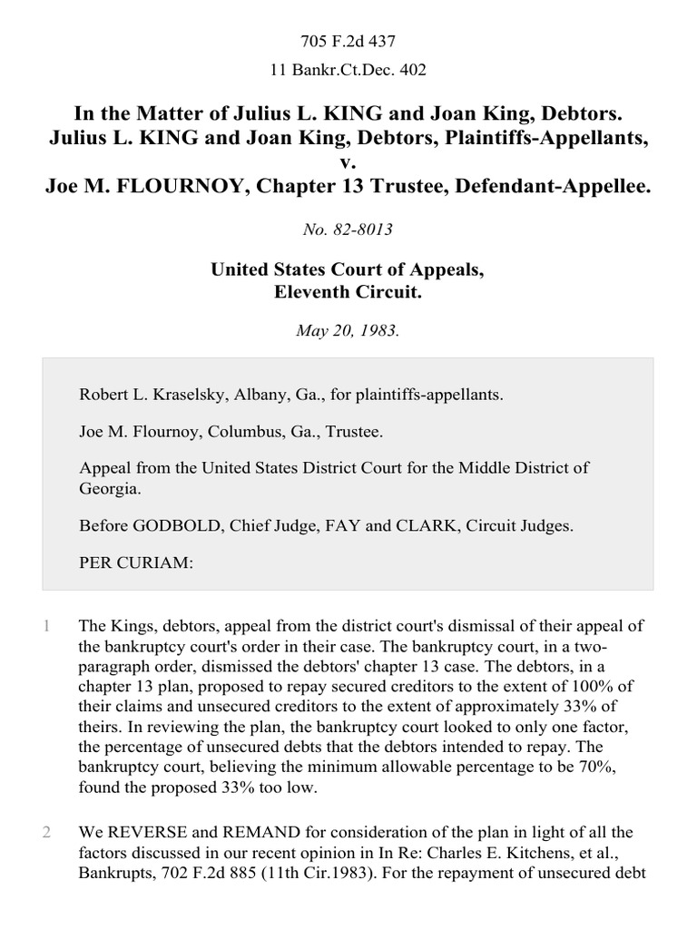 In The Matter of Julius L. King and Joan King, Debtors. Julius L. King ...