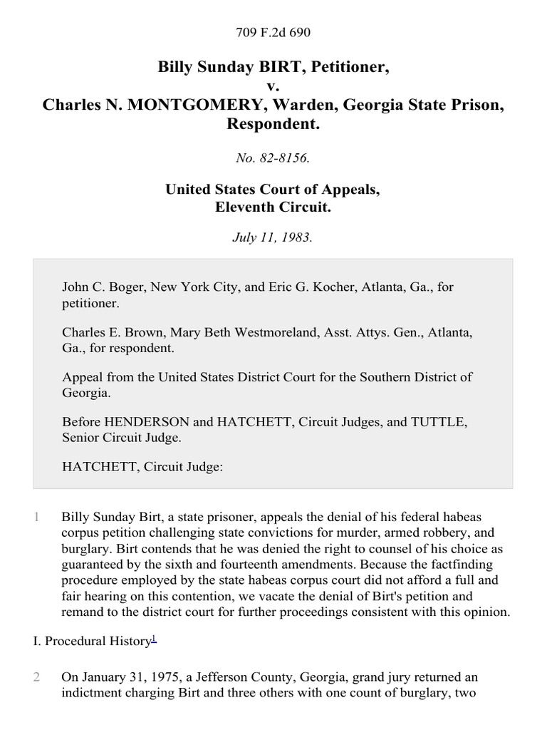Billy Sunday Birt v. Charles N. Montgomery, Warden, Georgia State ...