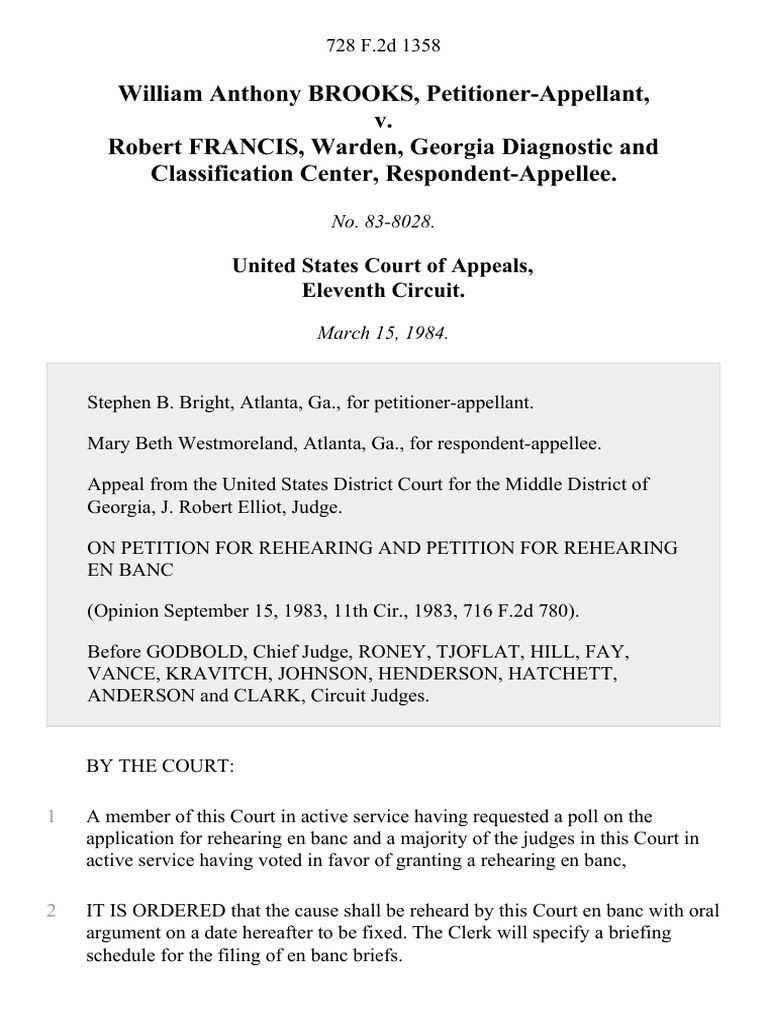 William Anthony Brooks v. Robert Francis, Warden, Georgia Diagnostic ...