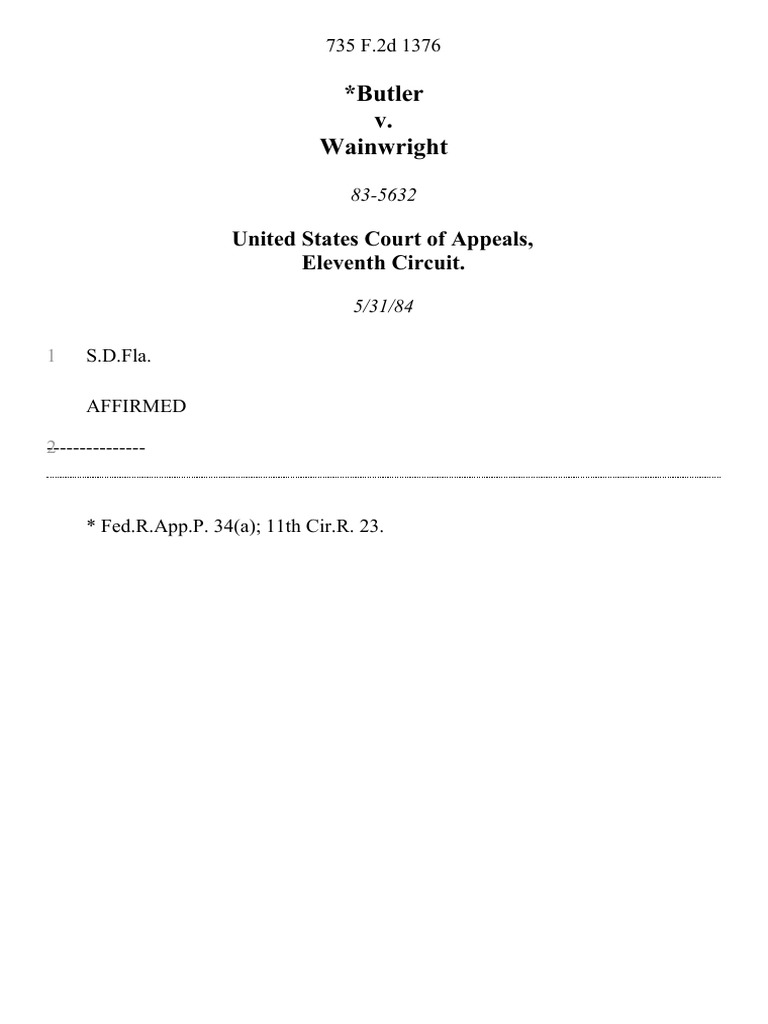 Butler v. Wainwright, 735 F.2d 1376, 11th Cir. (1984) | PDF | Law