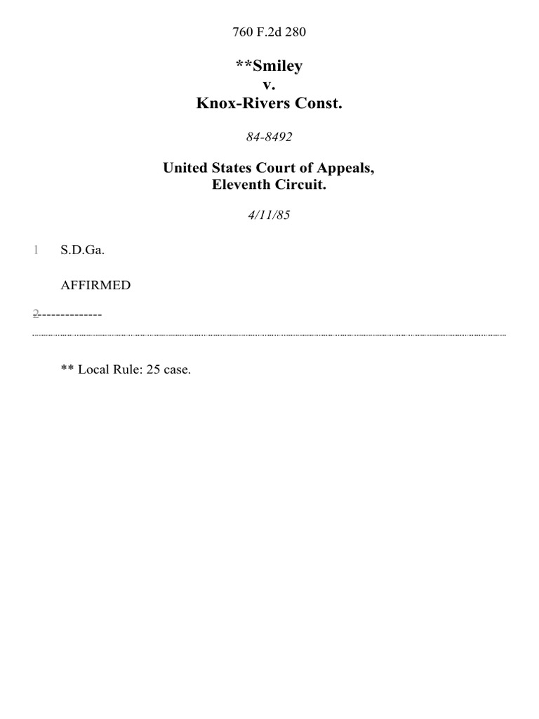 Smiley v. Knox-Rivers Const, 760 F.2d 280, 11th Cir. (1985) | PDF