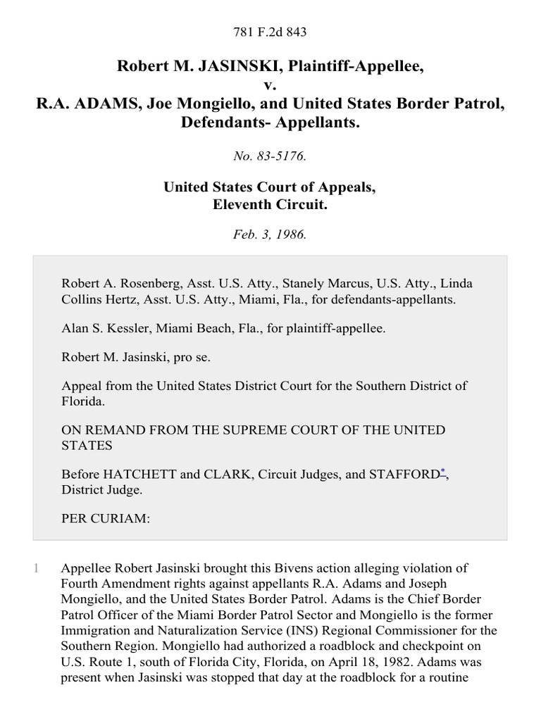 Robert M. Jasinski v. R.A. Adams, Joe Mongiello, and United States ...